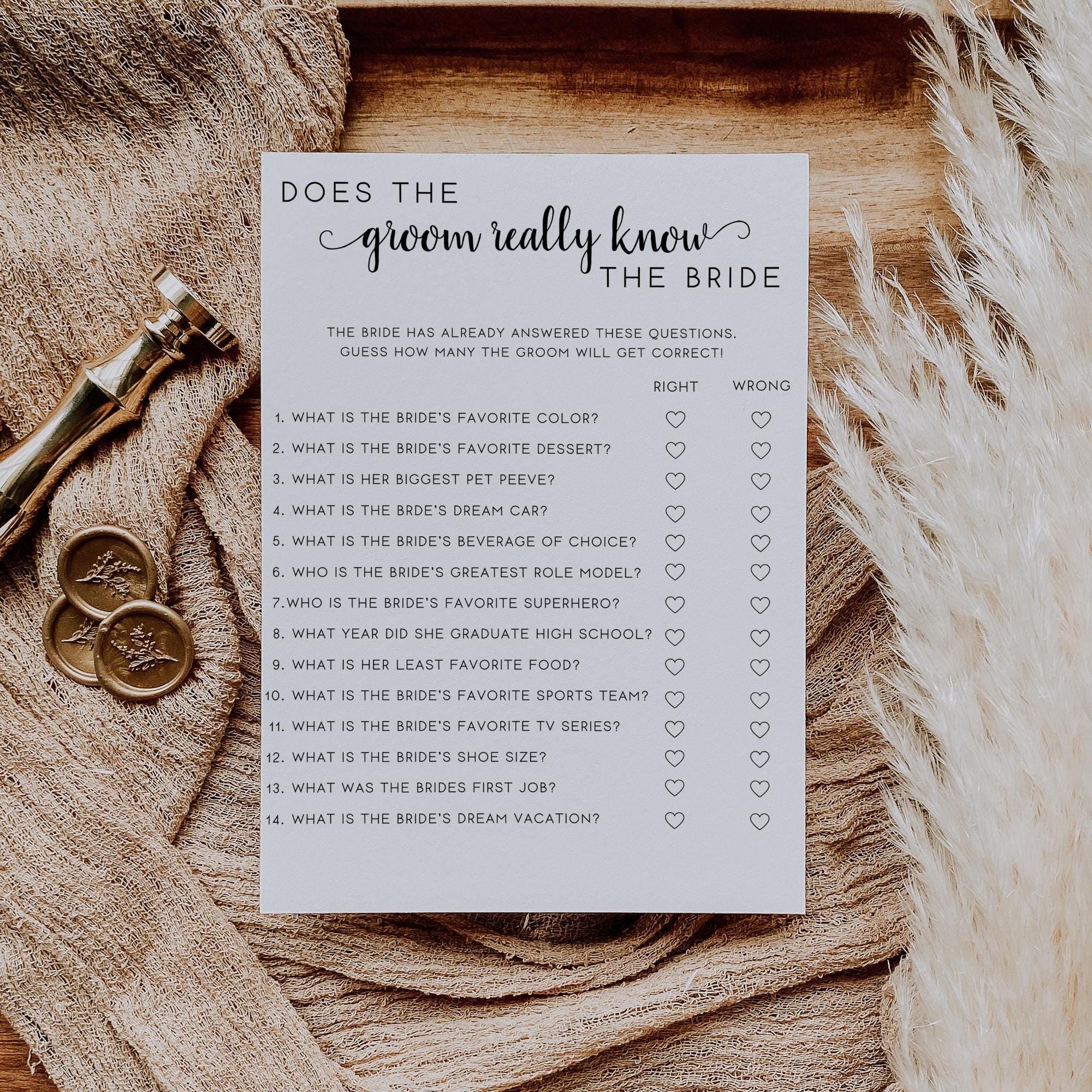 How Well Does the Groom Know the Bride Game, Printable Modern ...