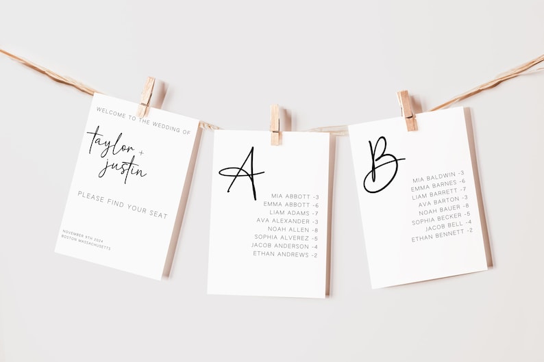 Alphabetical Wedding Seating Chart Editable Minimalist Printable ...