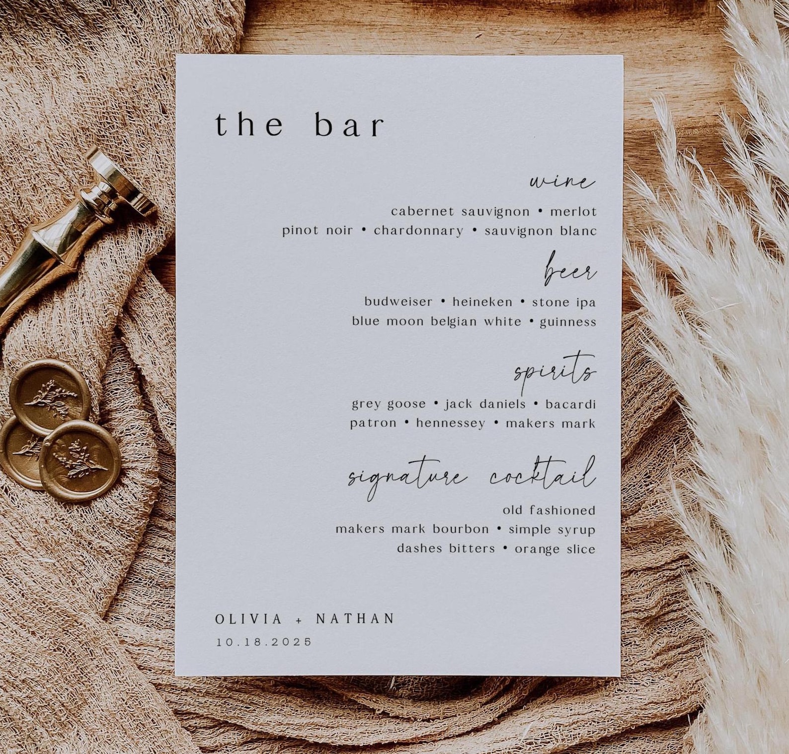 The Bar Sign, Modern Wedding Bar Menu Sign, Signature Drink Sign ...