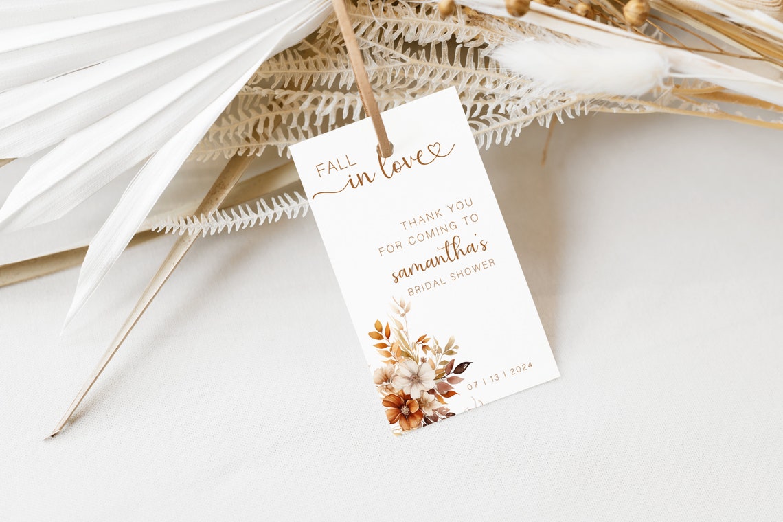 Fall Floral Bridal Shower Favor Tag, Fall Thank You Tag, Fall in Love ...
