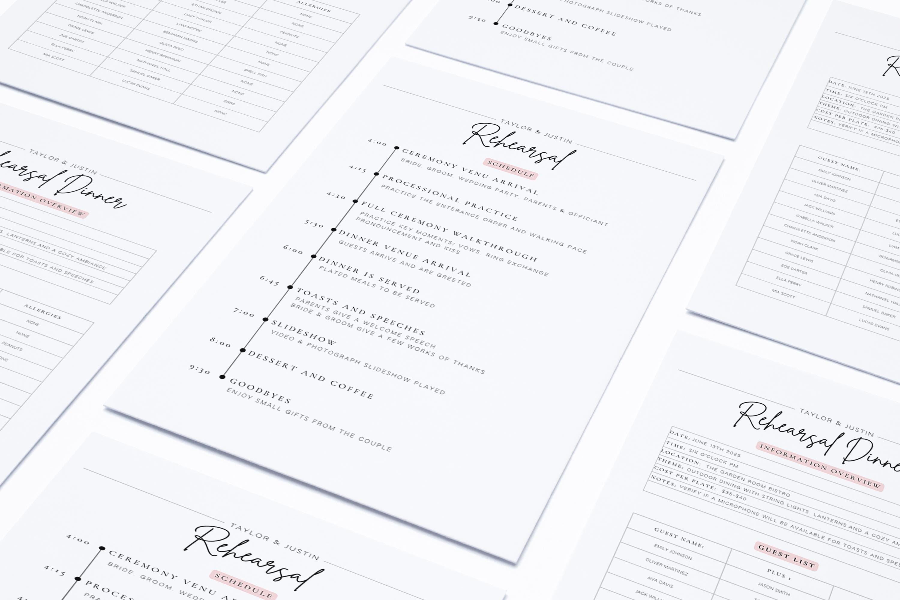 Wedding Rehearsal Schedule and Dinner Template, Wedding Rehearsal ...