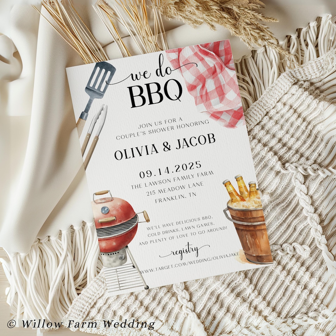 We Do BBQ Couples Shower Invitation, Editable Rustic Chic Engagement ...