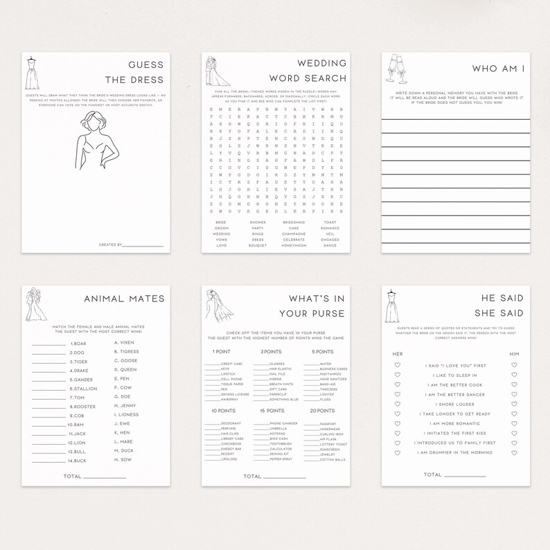 Modern Minimalist Bridal Shower Games Bundle, Editable Template ...