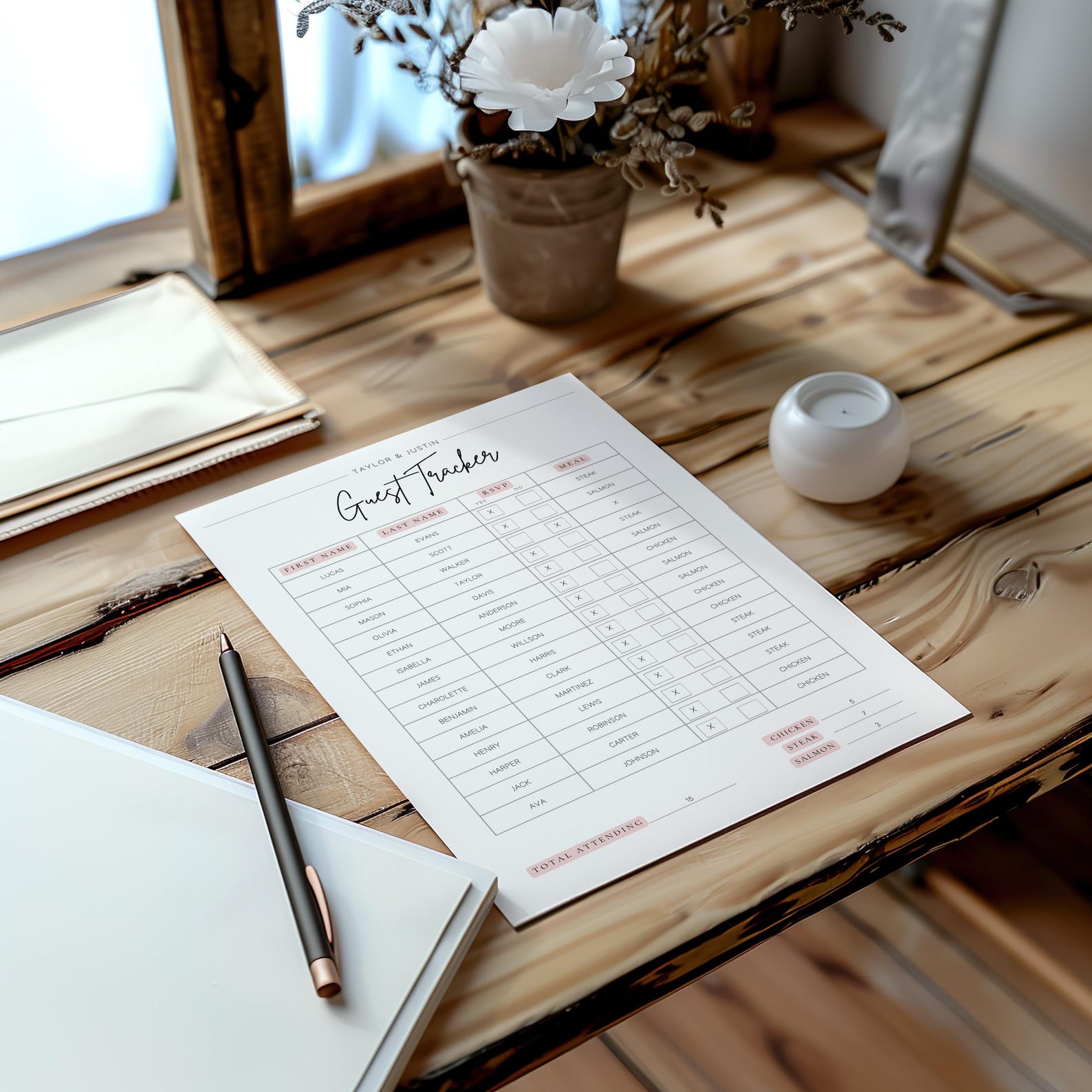 Wedding Guest List Tracker, Printable Guest Checklist for Wedding ...