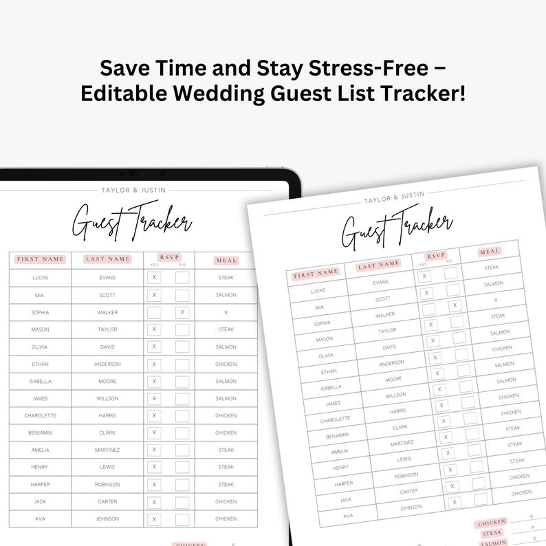 Wedding Guest List Tracker, Printable Guest Checklist for Wedding ...