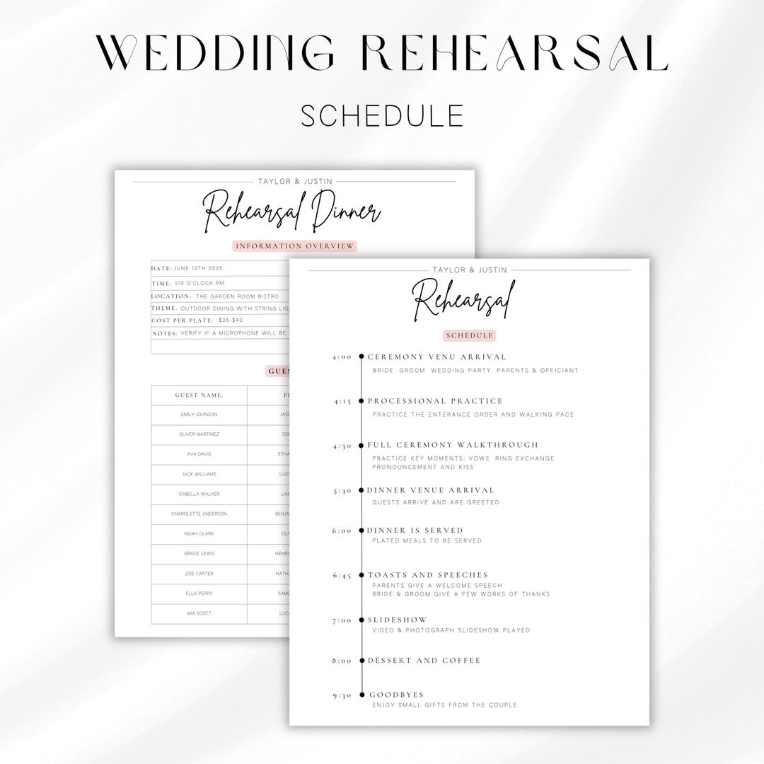 Wedding Rehearsal Schedule and Dinner Template, Wedding Rehearsal ...