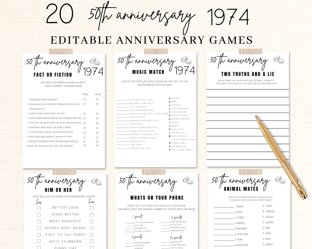 1974 Anniversary Games, 50th Anniversary Games Bundle, Married in 1974 ...