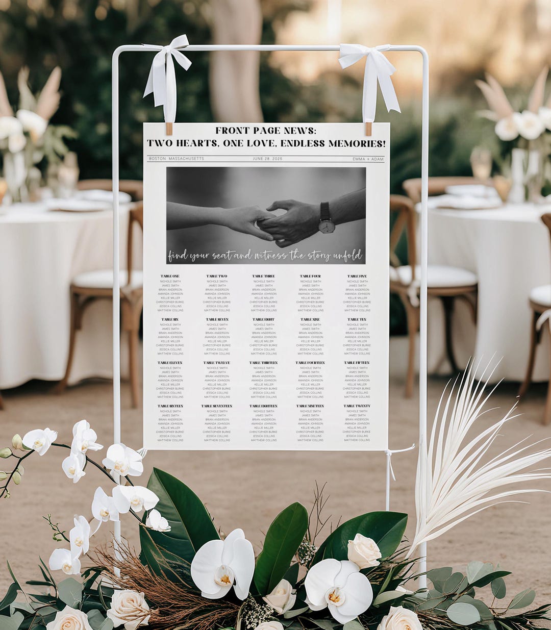 Newspaper Wedding Seating Chart Template, Editable Canva Template ...