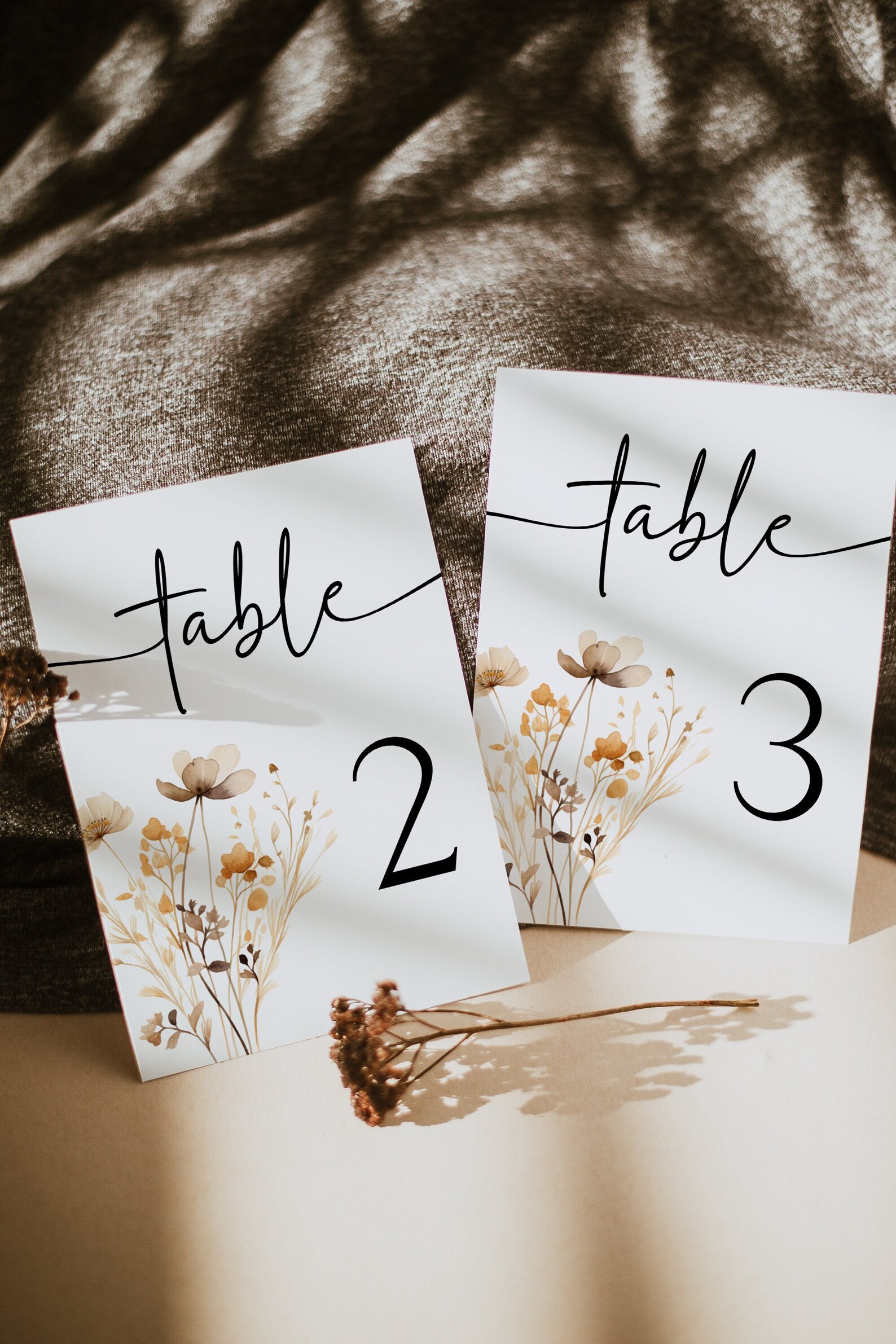Wildflower Table Number Template, Wildflower Table Number Card, Wedding ...
