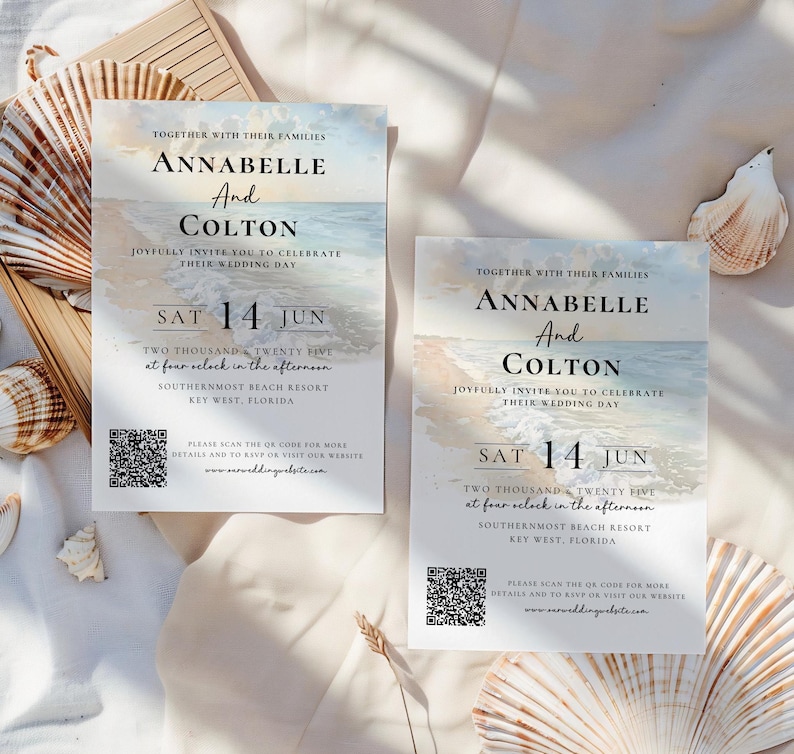 Beach Wedding Invitation QR Code, Destination Wedding Invite, Ocean ...