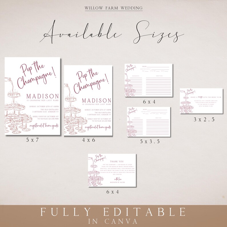 Pop the Champagne Bridal Shower Invitation, Brunch and Bubbly Invite ...