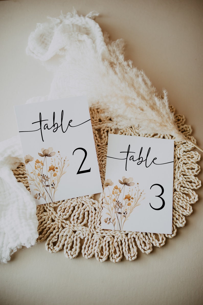 Wildflower Table Number Template, Wildflower Table Number Card, Wedding ...