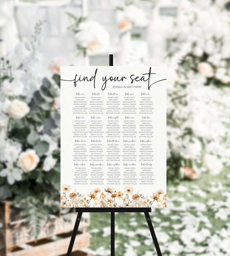 Wildflower Seating Chart Template, Wedding Seating Chart Template ...