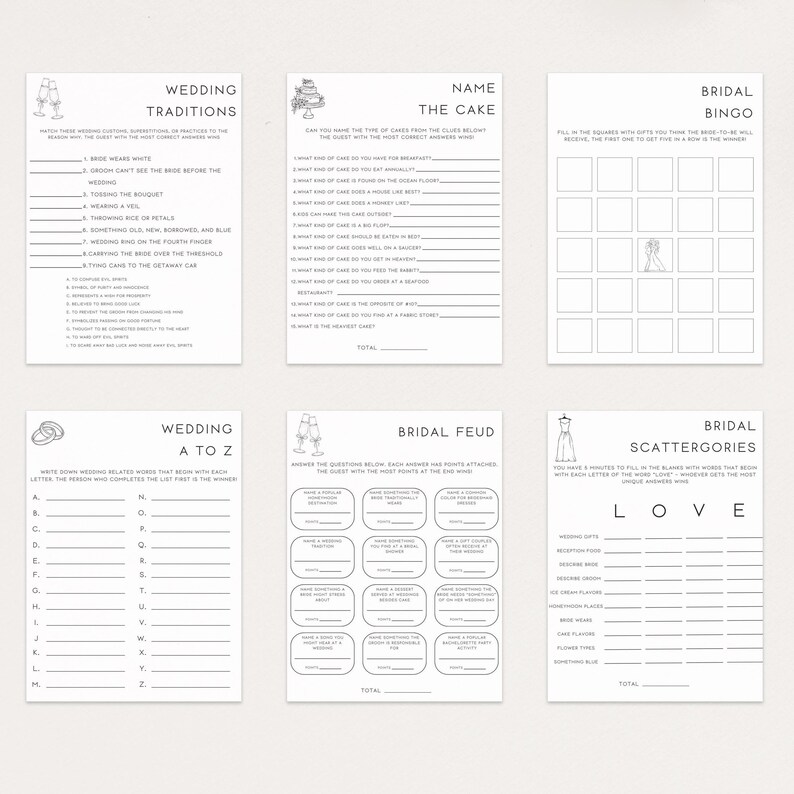 Modern Minimalist Bridal Shower Games Bundle, Editable Template ...