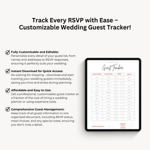 Wedding Guest List Tracker, Printable Guest Checklist for Wedding ...