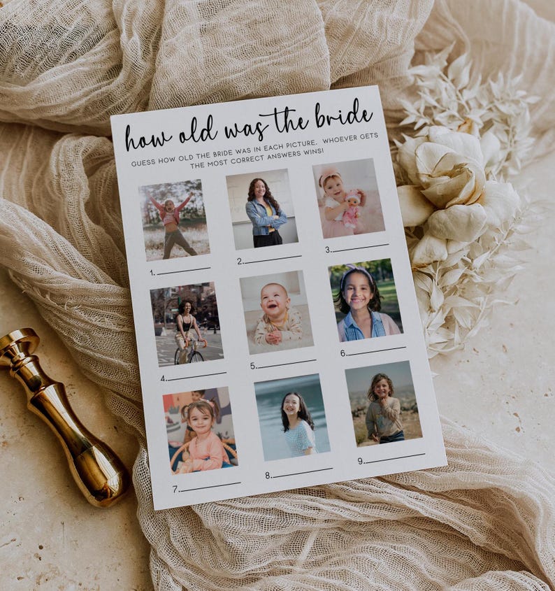 How Old Was the Bride Game, Printable Bridal Shower Photo Guessing Game ...