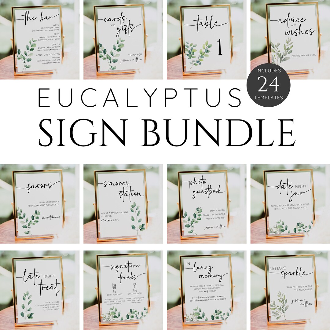 Wedding Signs Bundle Eucalyptus, Wedding Sign Bundle, Eucalyptus ...