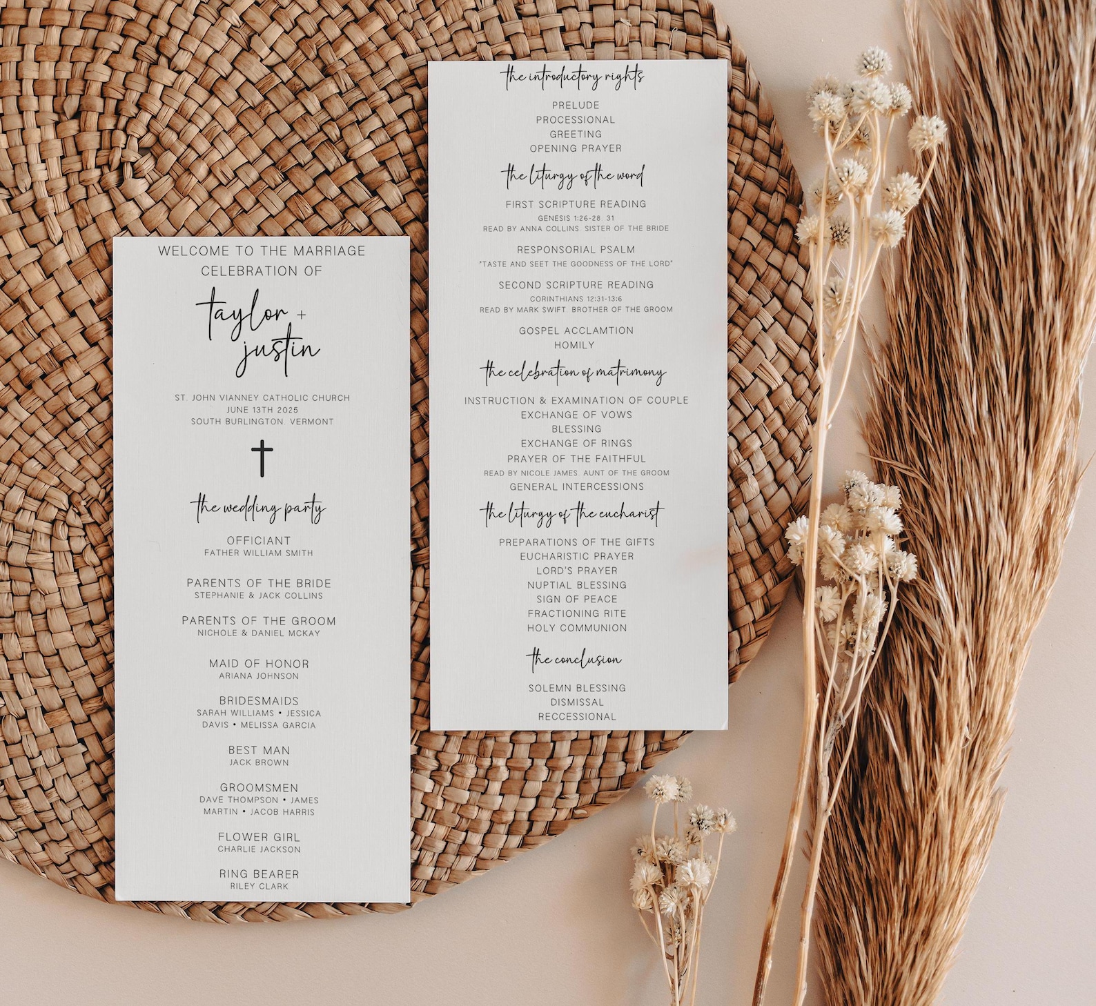 Catholic Wedding Program Template, Elegant Wedding Ceremony Program, Wedding Mass Program ...