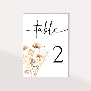 Wildflower Table Number Template, Wildflower Table Number Card, Wedding ...