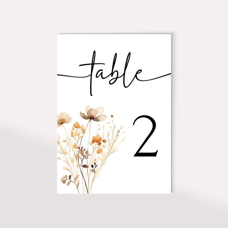 Wildflower Table Number Template, Wildflower Table Number Card, Wedding ...