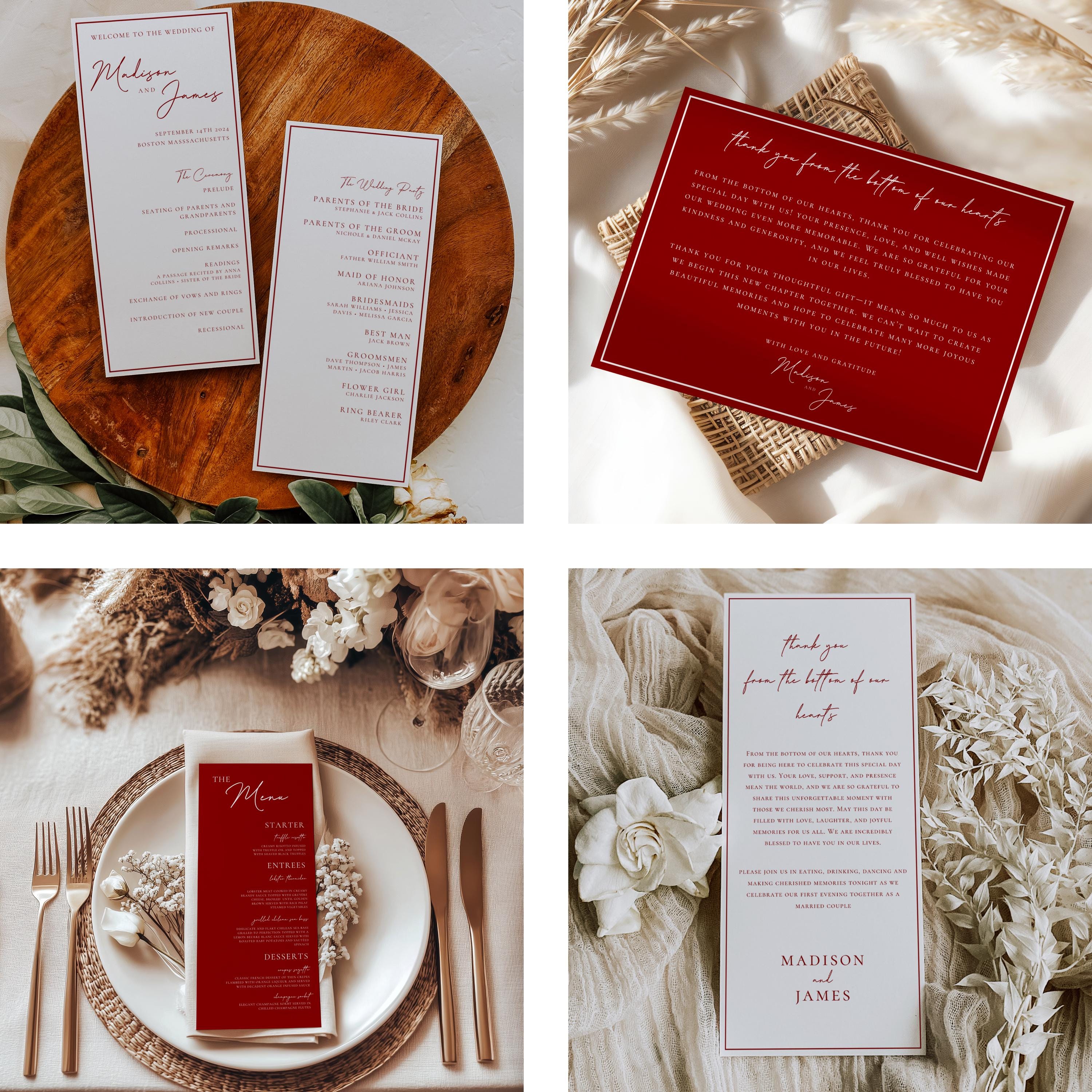 Red Romance Modern Printable Wedding Bundle, Digital Stationery ...