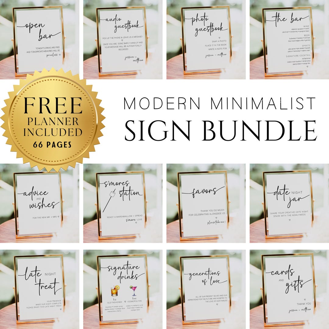 Wedding Sign Bundle Kit, Modern Minimalist Wedding Sign Bundle, Canva ...