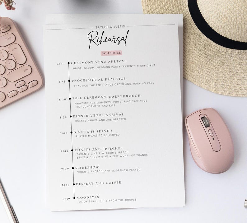 Wedding Rehearsal Schedule and Dinner Template, Wedding Rehearsal ...