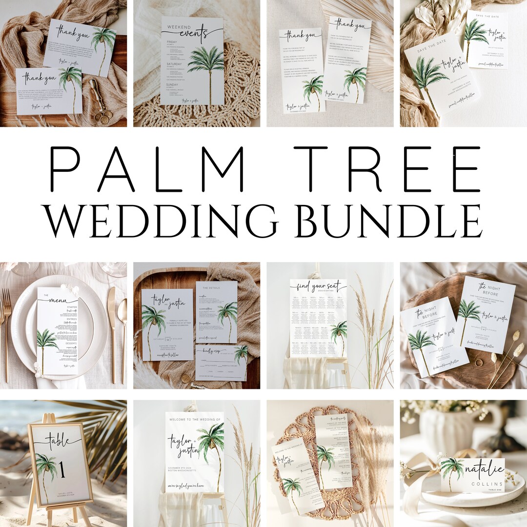 Palm Tree Wedding Bundle, Palm Tree Wedding Invitation Template Bundle ...