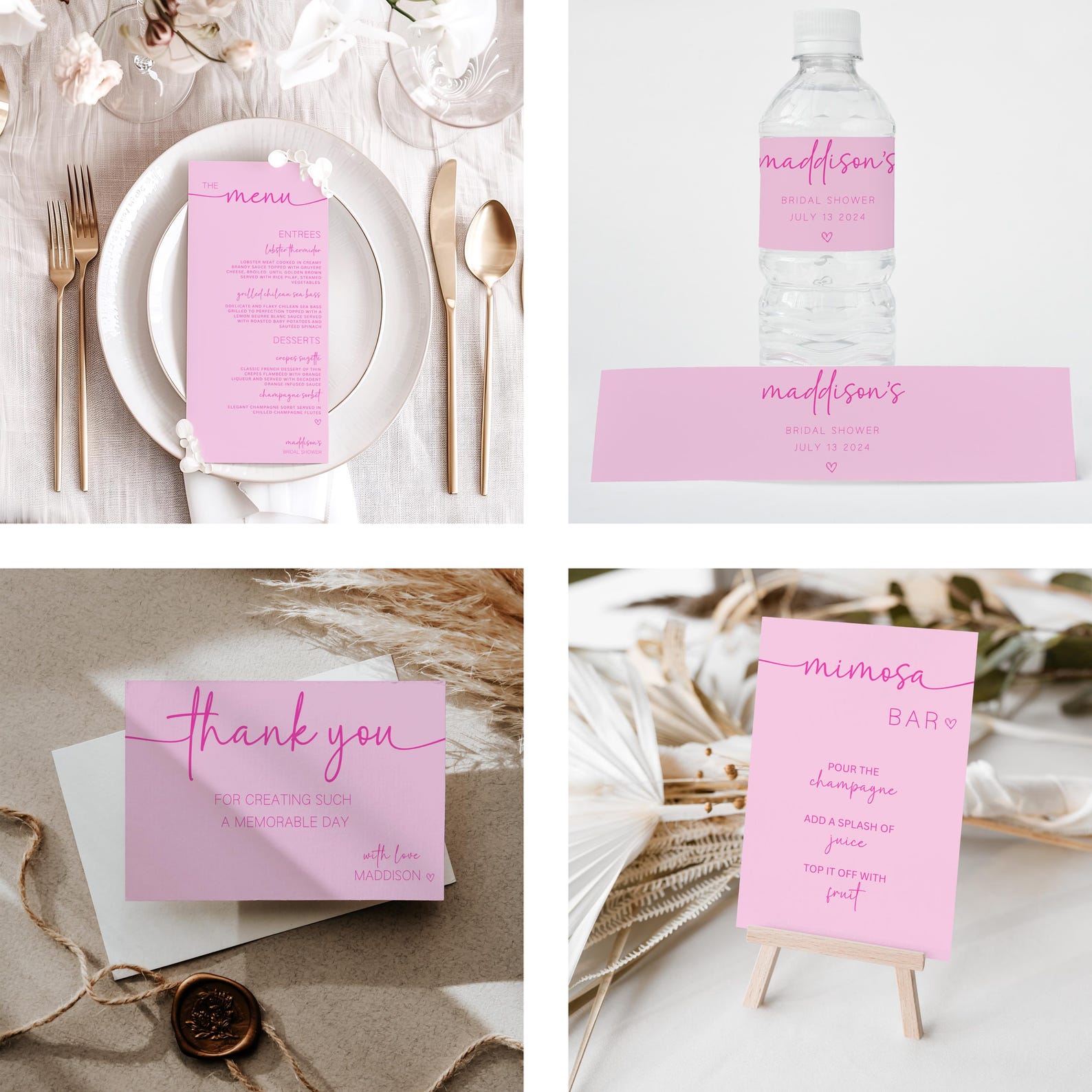 Hot Pink Bridal Shower Bundle, Bridal Shower Bundle Hot Pink, Hot Pink ...