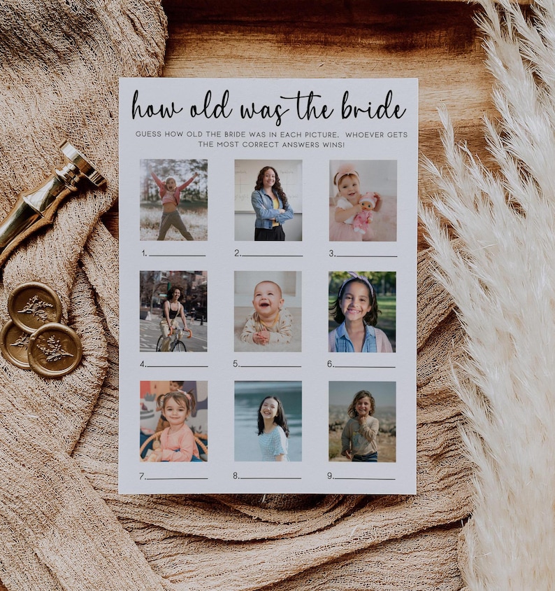 How Old Was the Bride Game, Printable Bridal Shower Photo Guessing Game ...