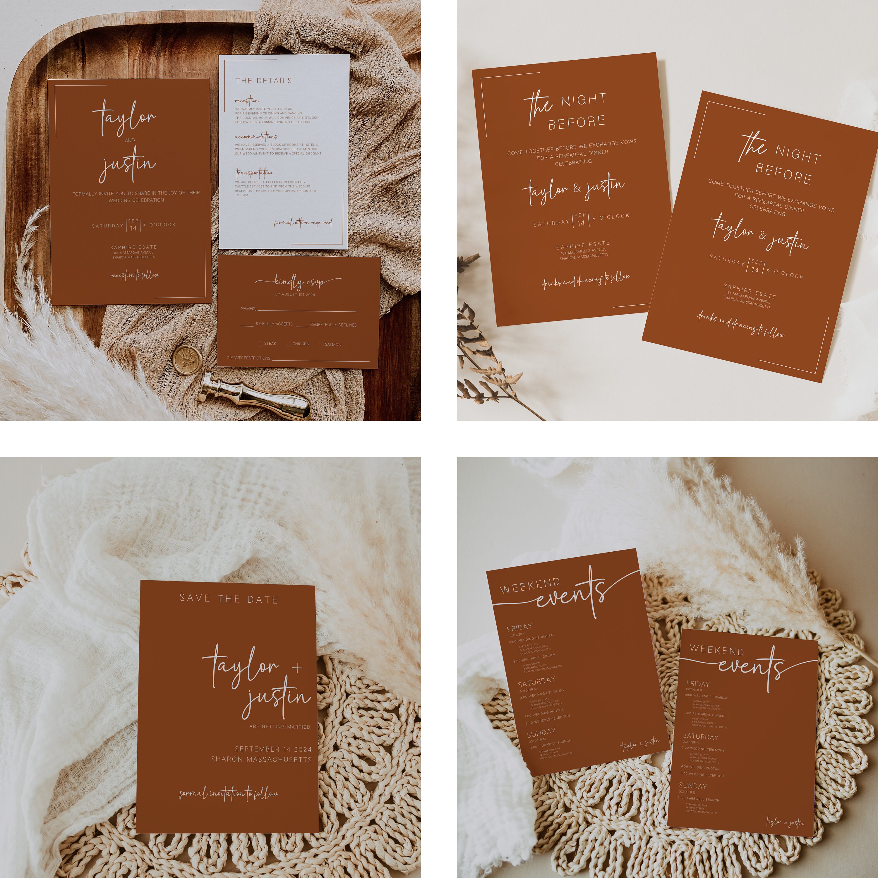 Burnt Orange Wedding Bundle, Burnt Orange Wedding Invitations Set ...
