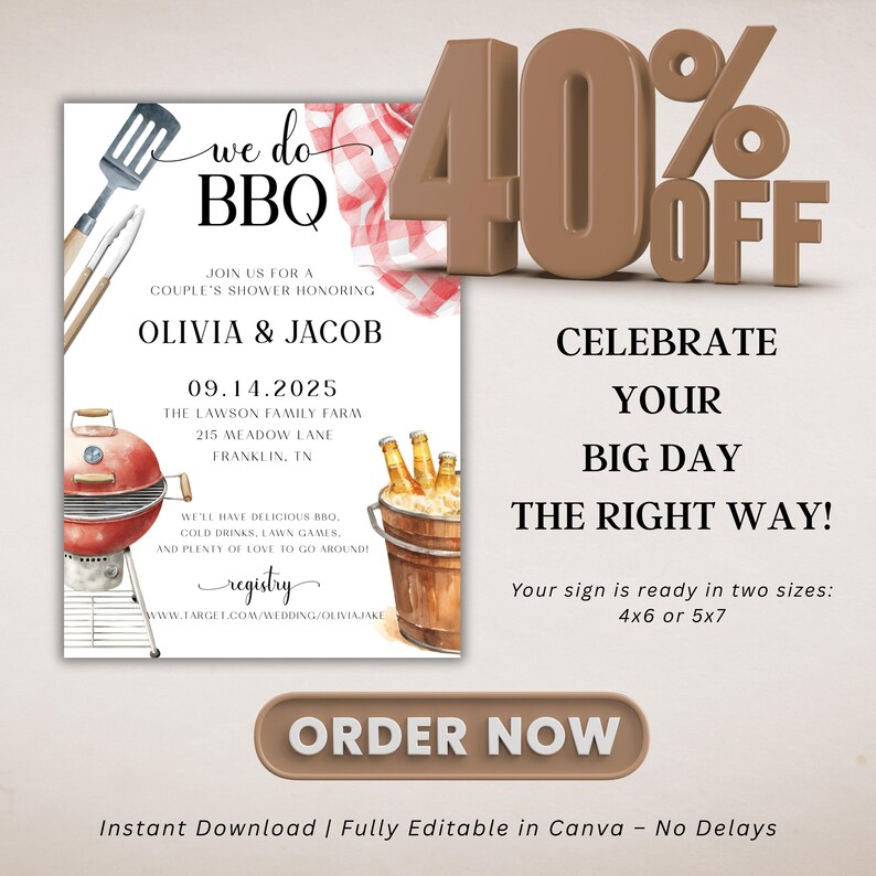 We Do BBQ Couples Shower Invitation, Editable Rustic Chic Engagement ...