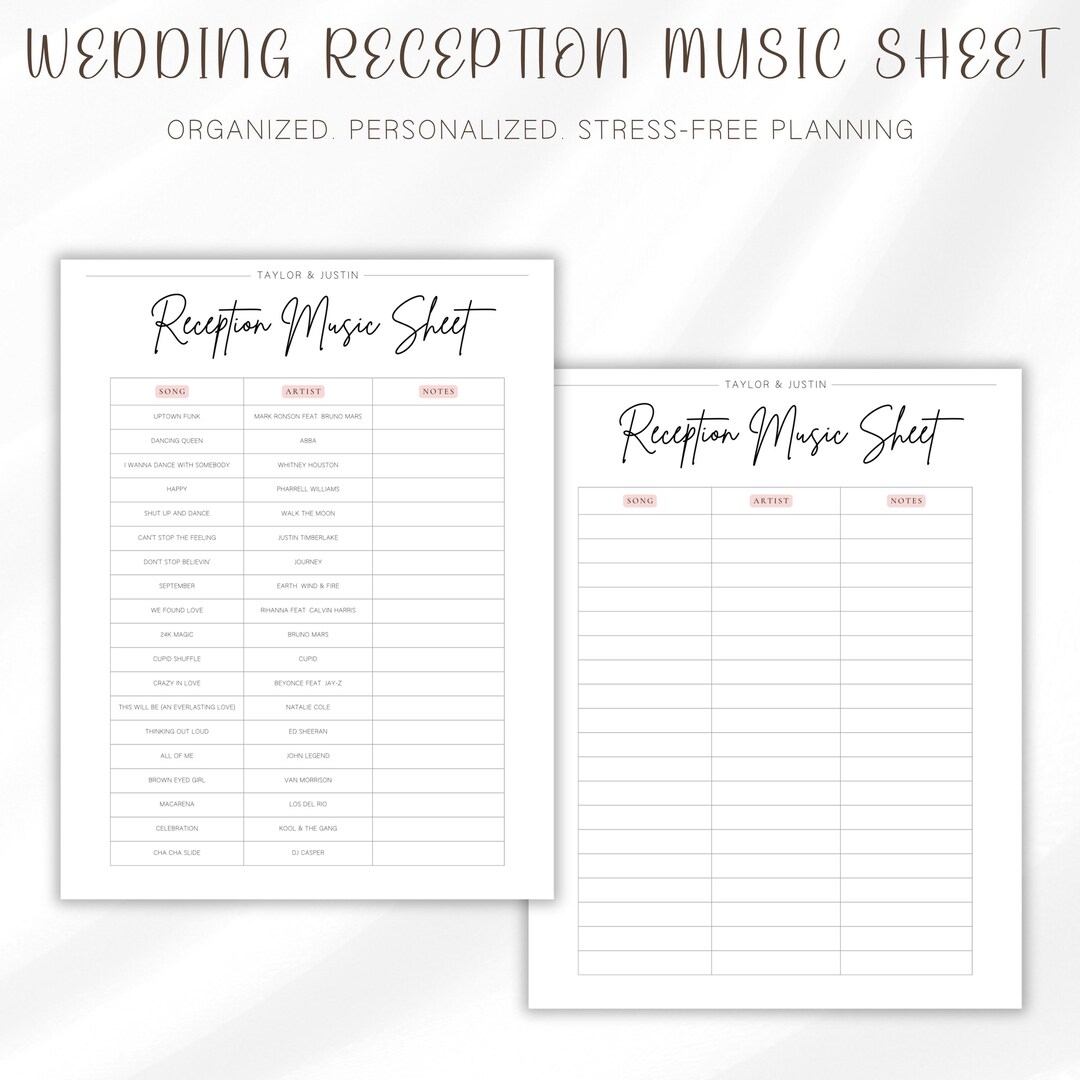 Wedding Day Song List Template, Ceremony and Reception Music Planner ...