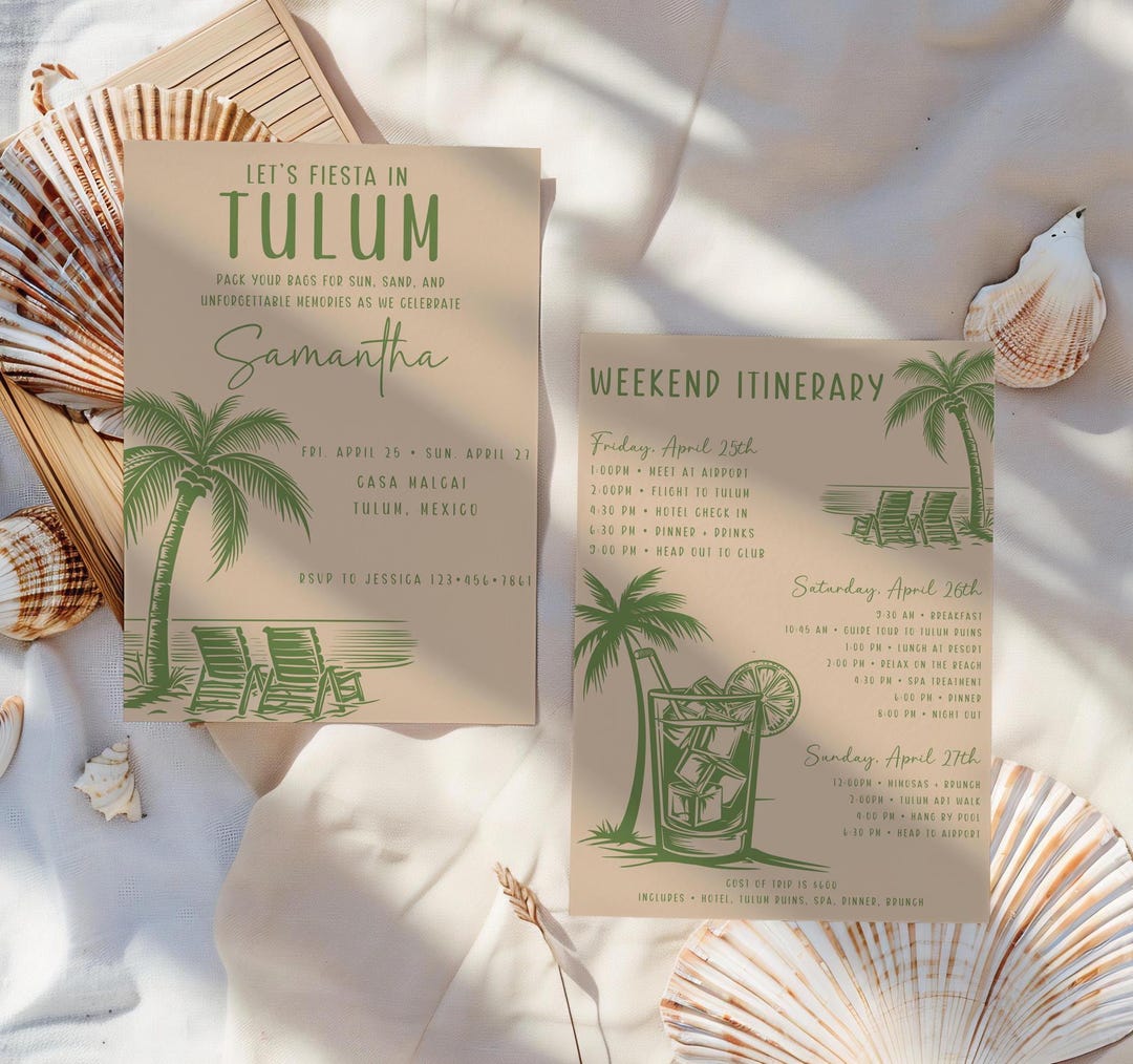 Tulum Mexico Party Invitation With Schedule, Tulum Bachelorette Party ...