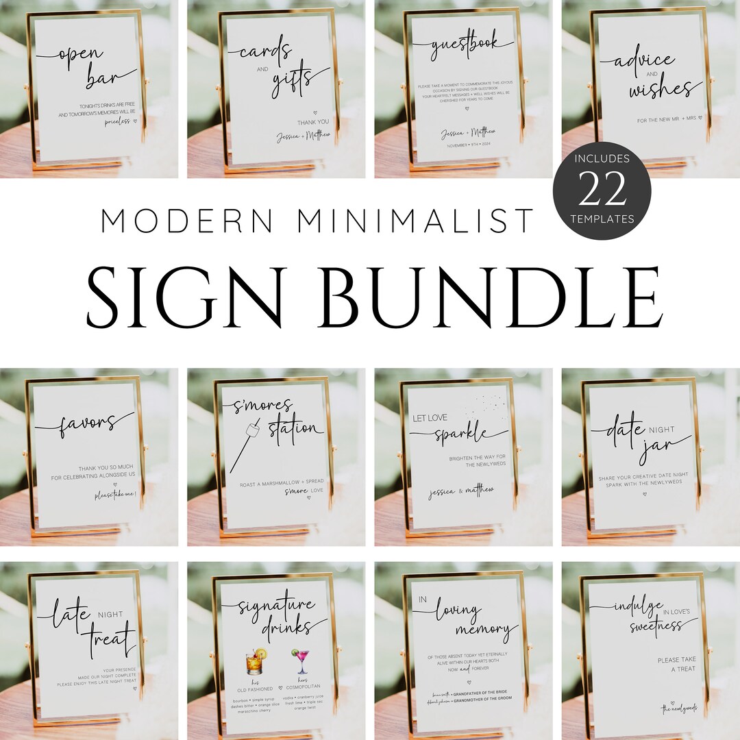 Wedding Sign Bundle Kit, Modern Minimalist Wedding Sign Bundle, Canva ...