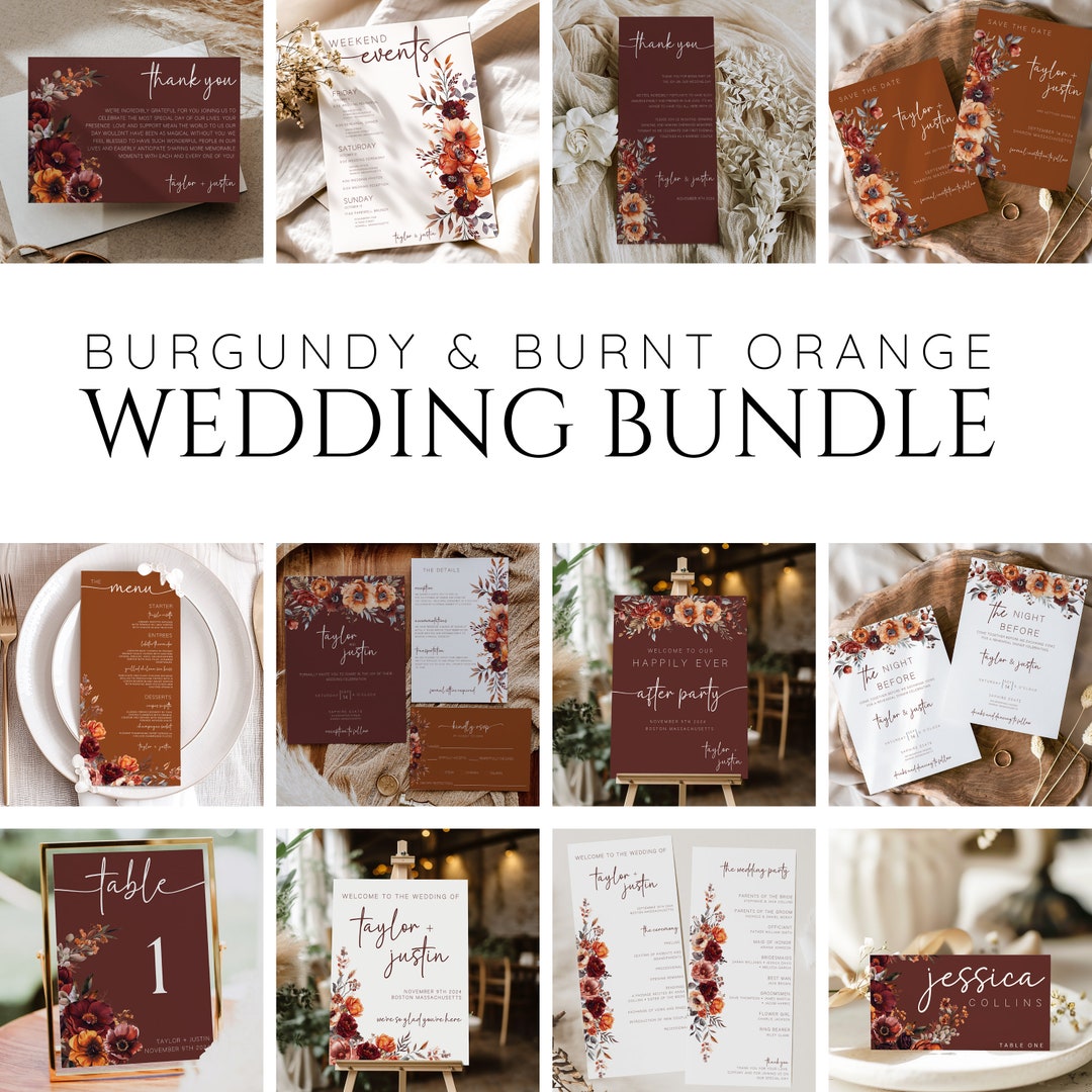 Burgundy and Burnt Orange Wedding Bundle, Burnt Orange and Burgundy ...