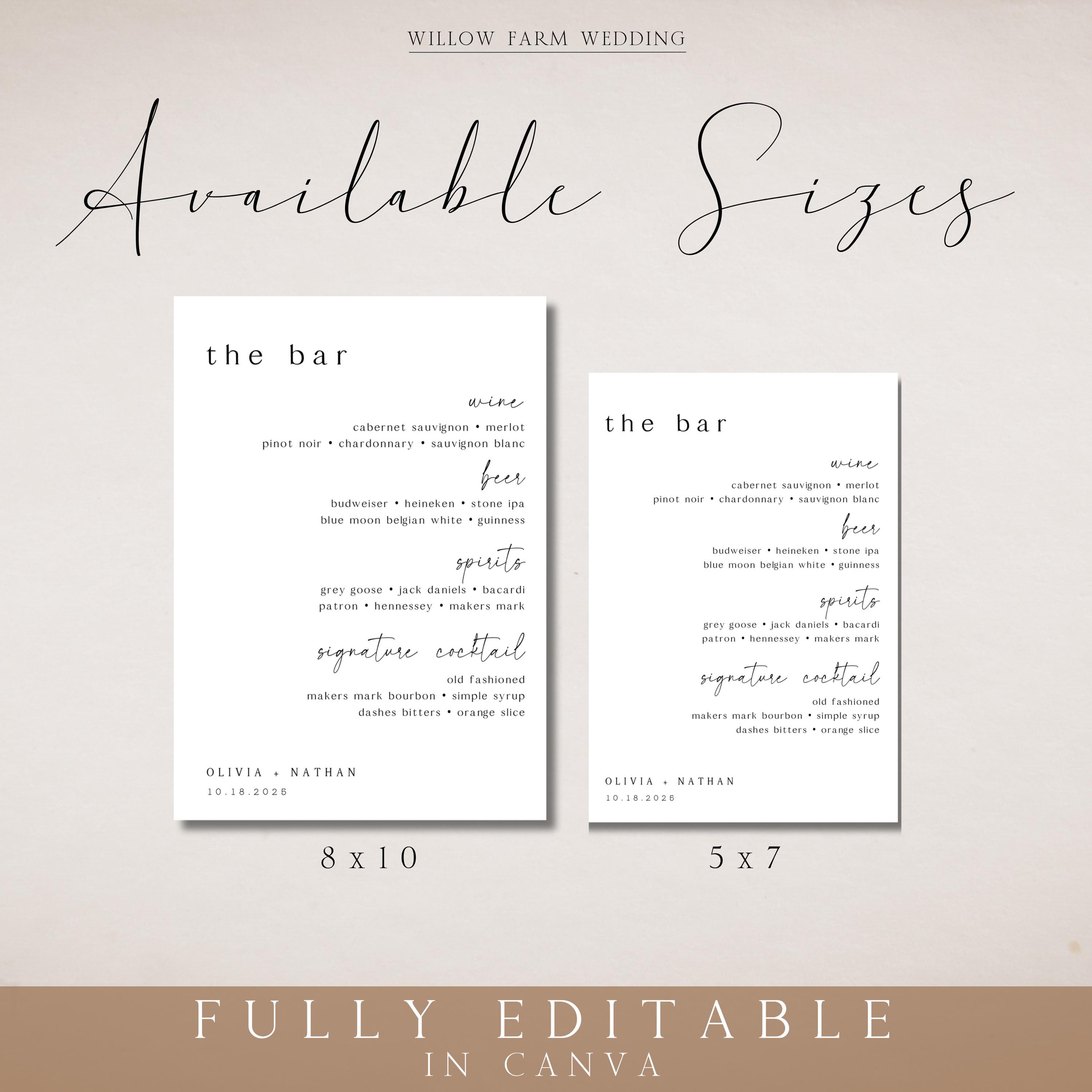 The Bar Sign, Modern Wedding Bar Menu Sign, Signature Drink Sign ...