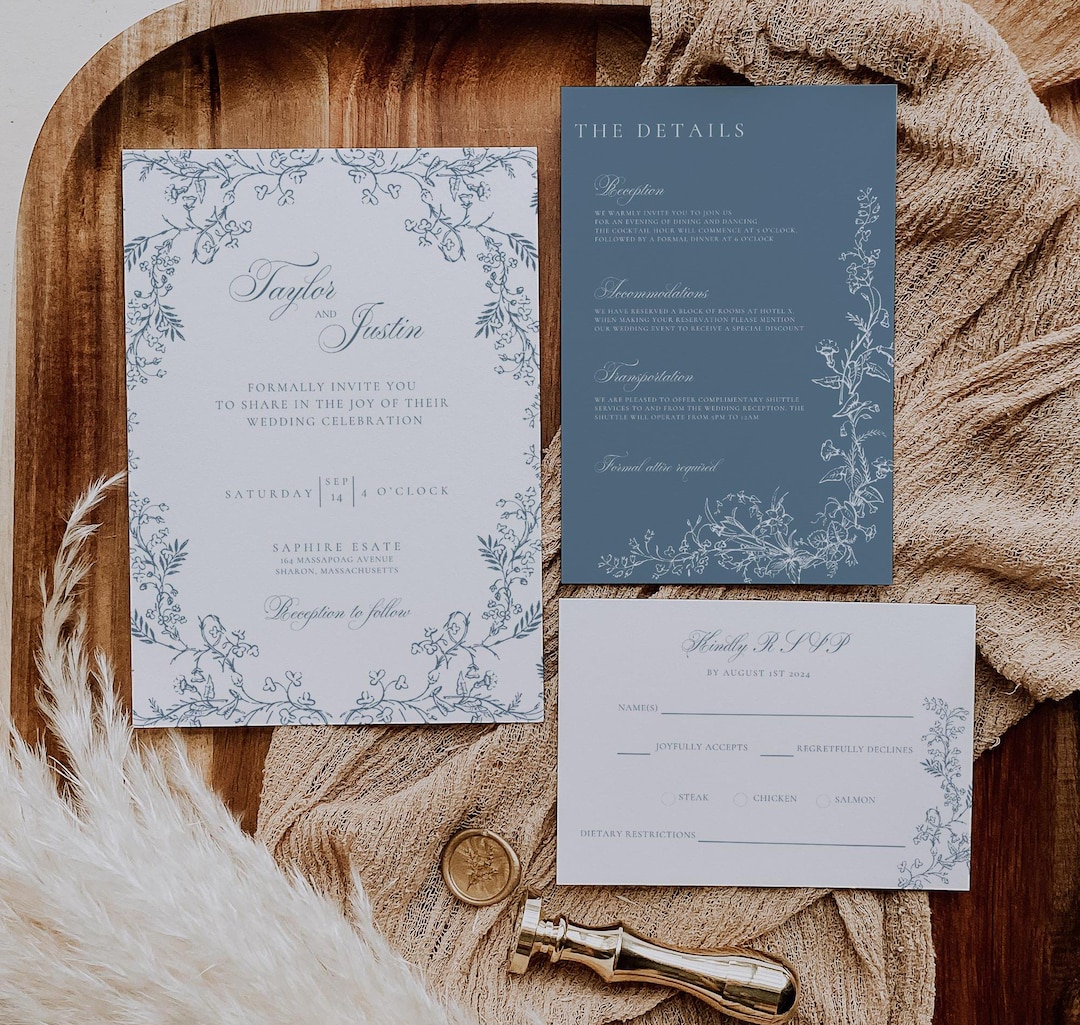 Victorian Floral Wedding Invitation Suite, Vintage Wedding Invitation ...