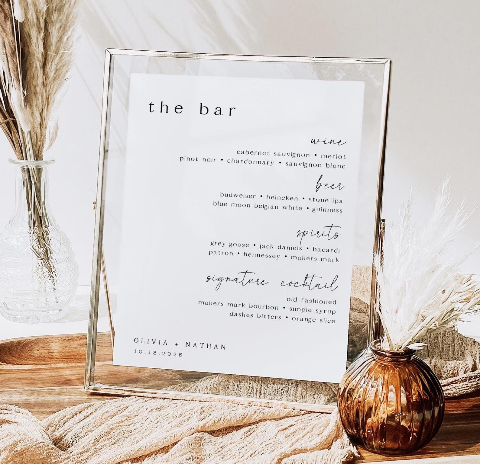 The Bar Sign, Modern Wedding Bar Menu Sign, Signature Drink Sign ...