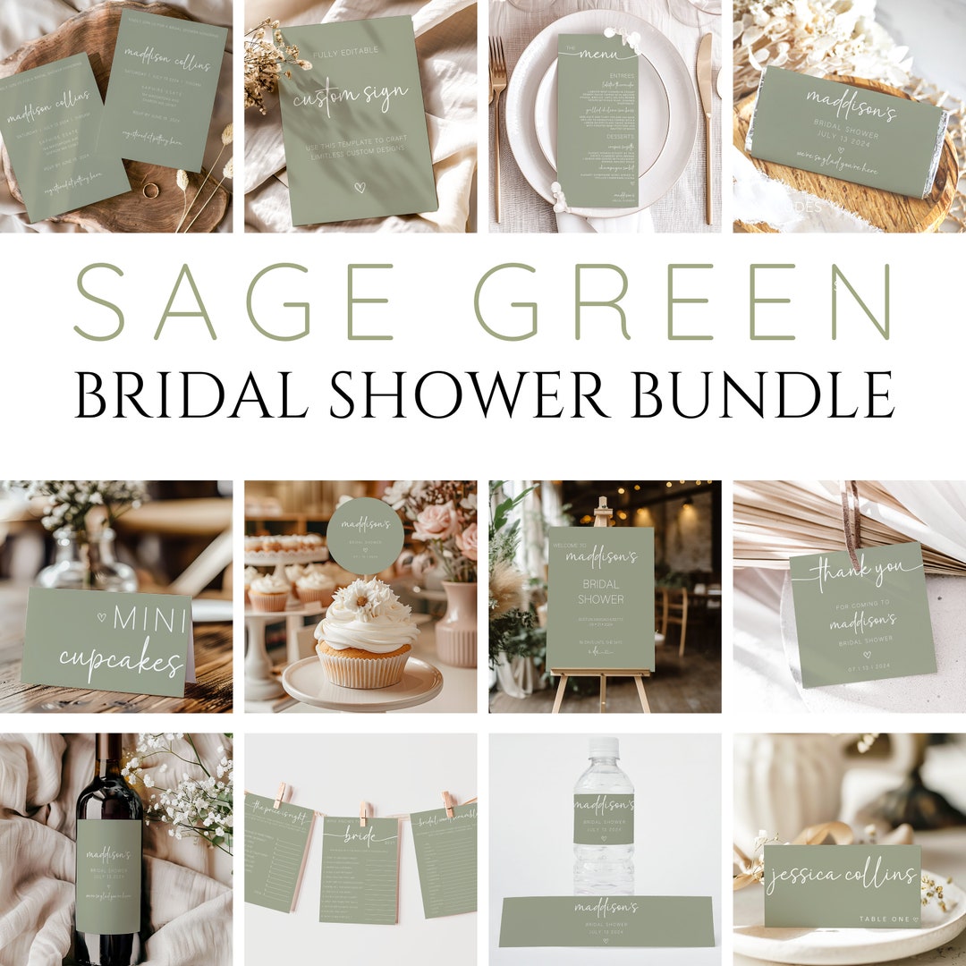 Sage Green Bridal Shower Bundle, Minimal Bridal Shower Invitation ...