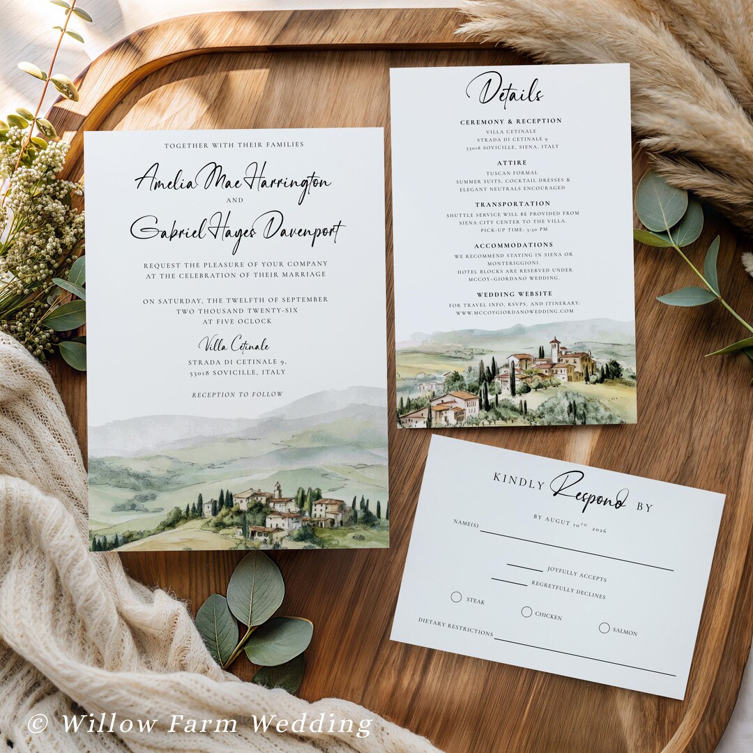 Tuscany Wedding Invitation Template Editable Italy Wedding Suite ...