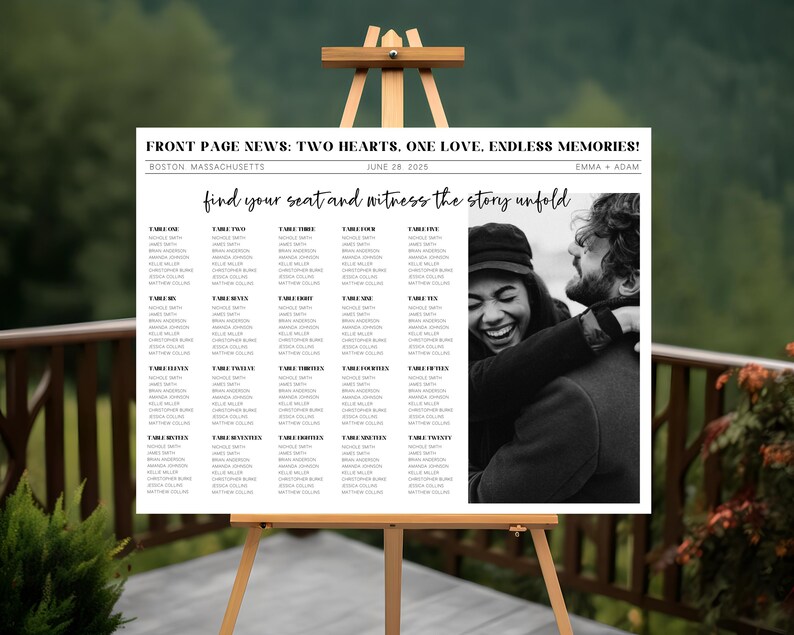 Newspaper Wedding Seating Chart Template, Editable Canva Template ...