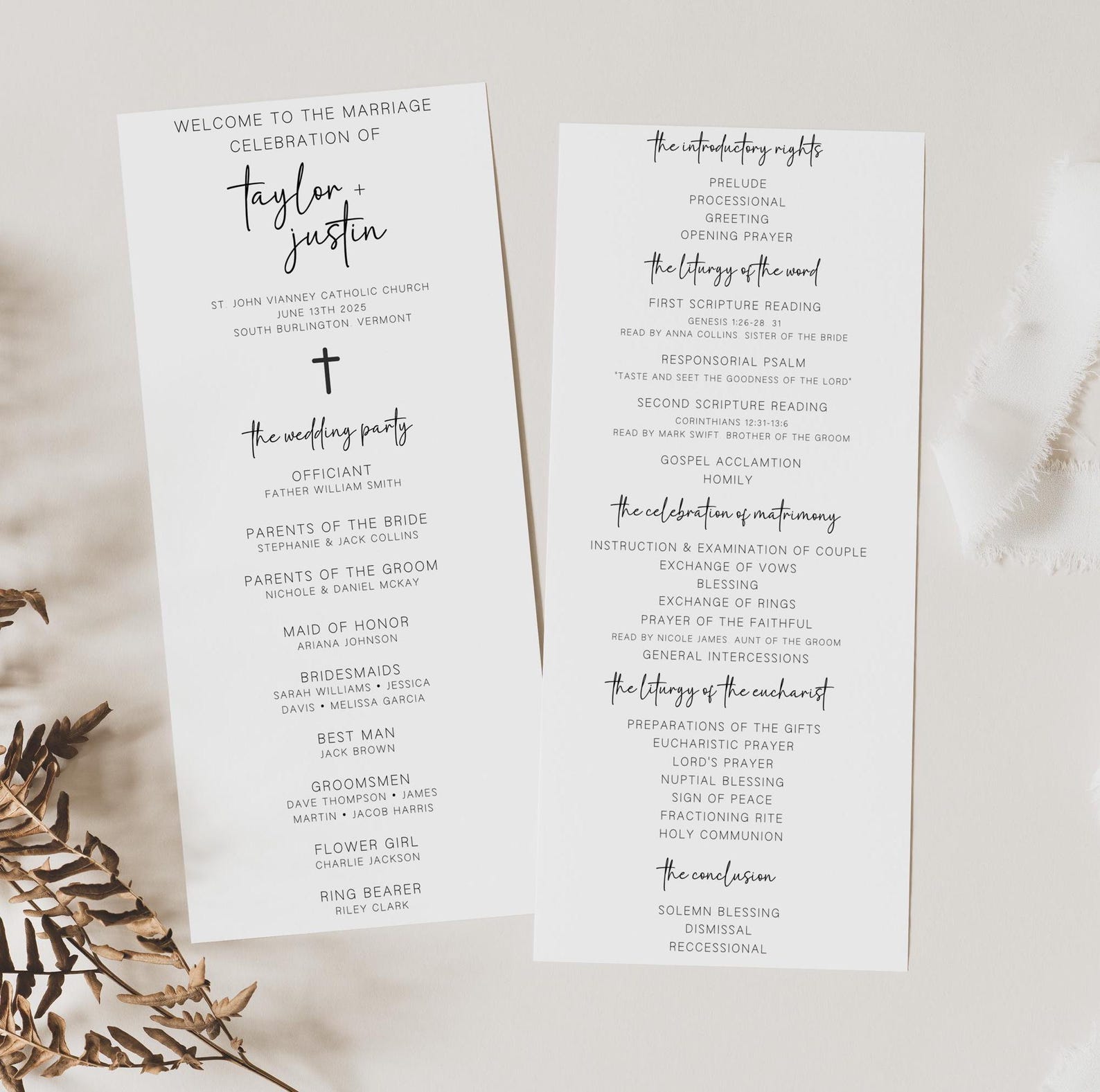 Catholic Wedding Program Template, Elegant Wedding Ceremony Program ...