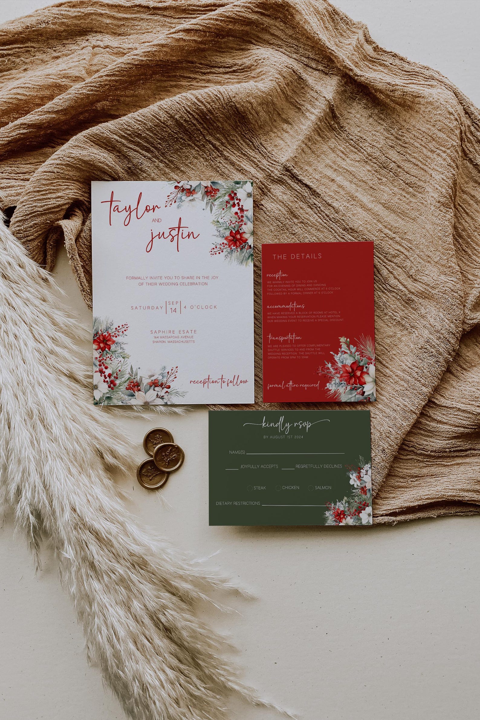 Wedding Invitation Suite Christmas, Winter Wedding Invites, Holiday ...