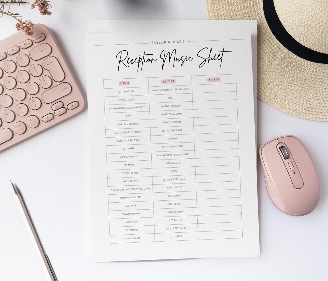 Wedding Day Song List Template, Ceremony and Reception Music Planner ...
