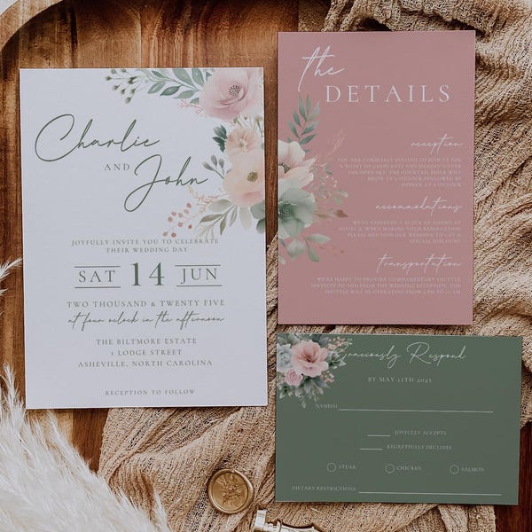 Blush Wedding Invite - Etsy