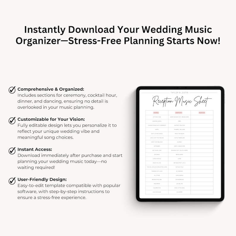 Wedding Day Song List Template, Ceremony and Reception Music Planner ...