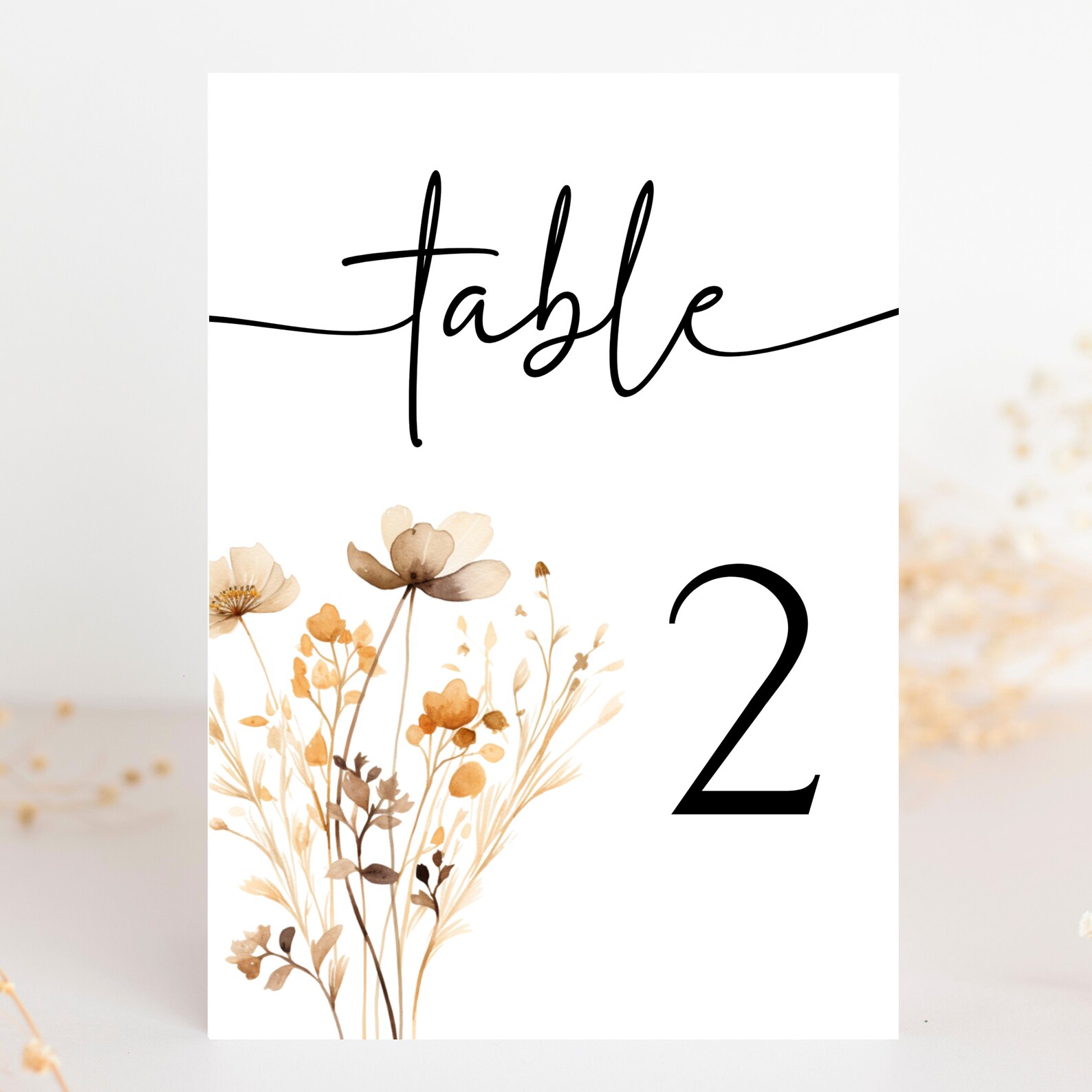 Wildflower Table Number Template, Wildflower Table Number Card, Wedding ...