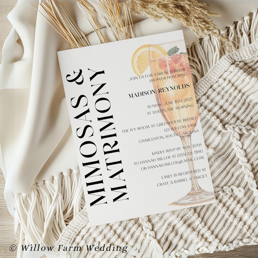 Editable Bridal Shower Invite Mimosa Theme Canva Template Instant ...