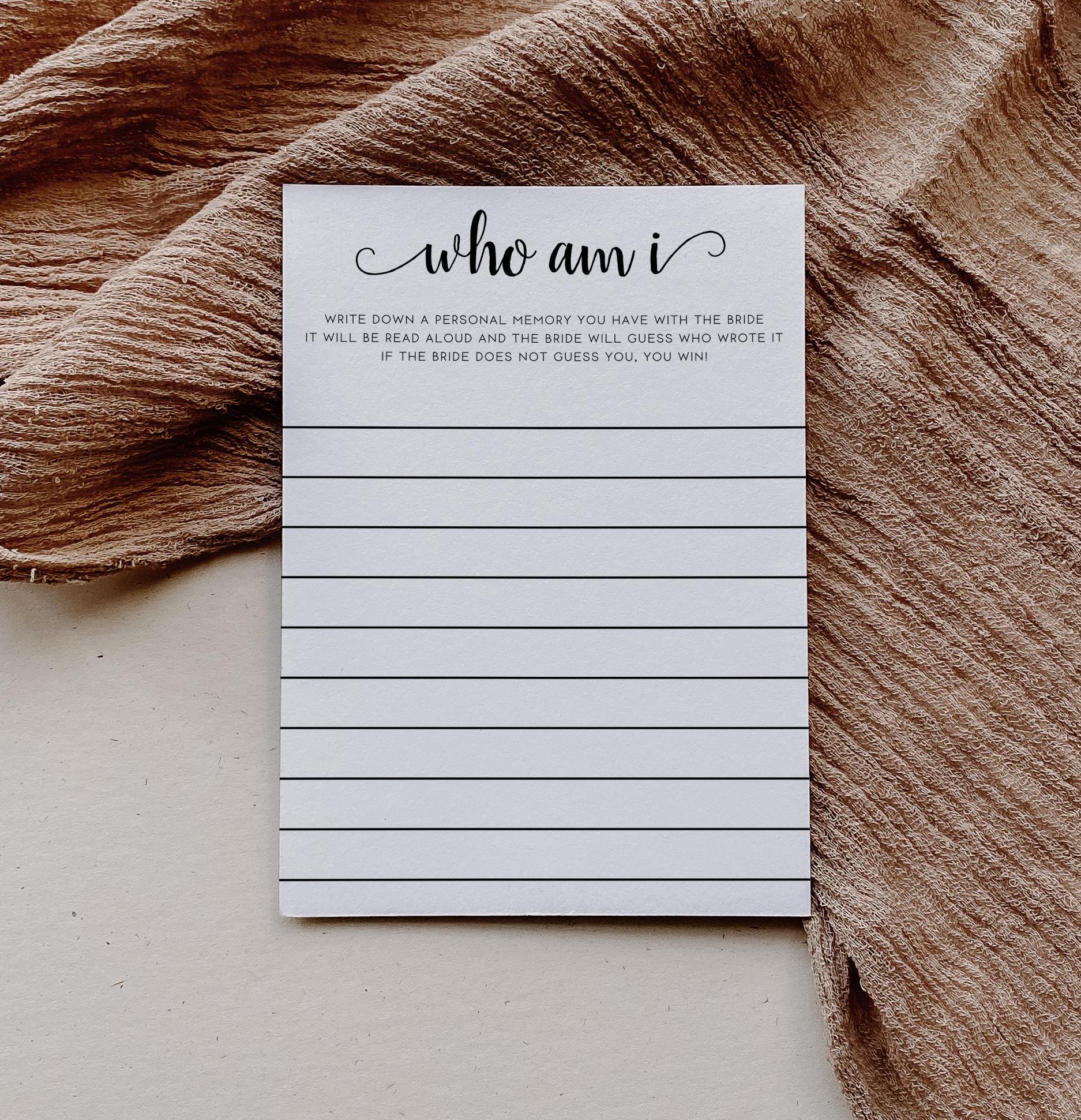Who Am I Bridal Shower Game, Printable Favorite Memory With the Bride ...